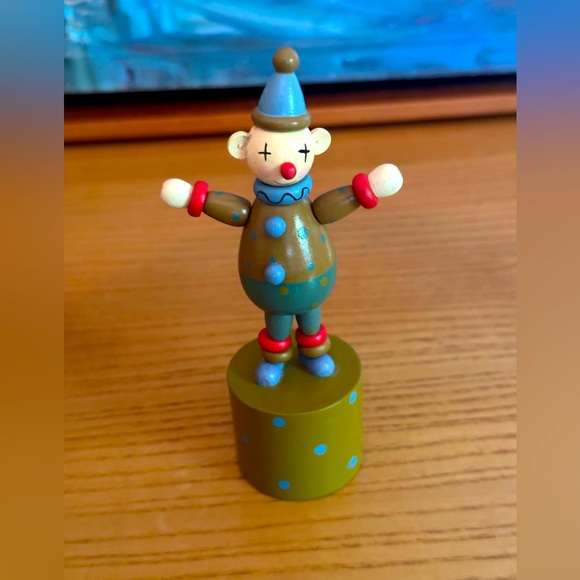 Other | Vintage Wooden Circus Clown Push Button Puppet Push Up Toy ...